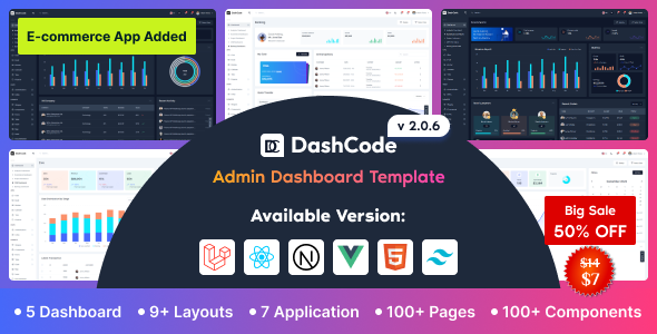DashCode - React, Vuejs, NextJs, Laravel, HTML,Tailwind Dashboard Template by Codeshaperbd